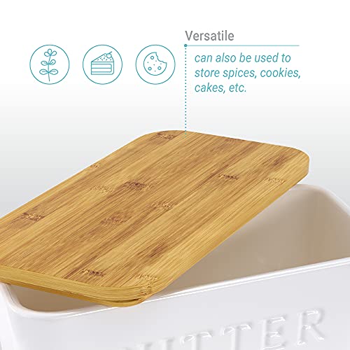 PriorityChef Large Butter Dish with Lid for Countertop, Ceramic Butter Container With Airtight Cover, Butter Keeper for Counter or Fridge, White Butter Holder Storageā¦