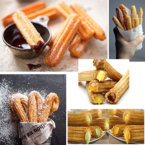 Gdrasuya10 Commercial Churro Maker 5L Stainless Steel Manual Spanish Donut Churrera Churro Maker Machine with 4pcs Nozzles for Home Restaurants Cafeterias Bakeries (Vertical Type)