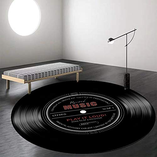 AEU Vinyl LP Record Area Carpet with Music Note, Non-Slip Round Area Rug for Bedroom Living Room Study Playing Floor Mat Carpets, Home Decor Rugs, Vintage Style Rug,B,47.2in