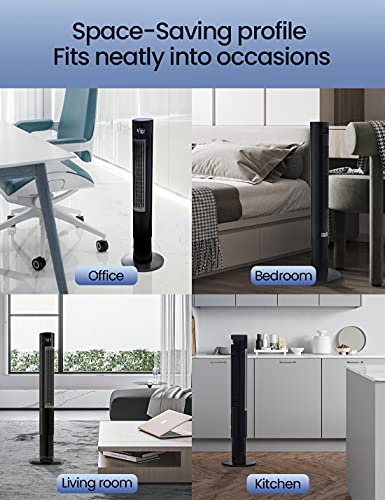 Selanto 36'' Tower Fan with Remote, Portable 80° Oscillating Fan Tower, Large LED Display, Touch Control, 12H Timer, 3 Speeds, 3 Modes, Quiet Bladeless Cooling Fan for Bedroom, Standing Floor Fans for Home Office (44'', Black)