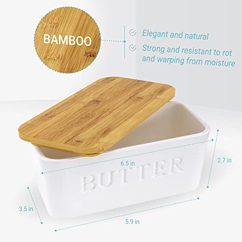 PriorityChef Large Butter Dish with Lid for Countertop, Ceramic Butter Container With Airtight Cover, Butter Keeper for Counter or Fridge, White Butter Holder Storageā¦