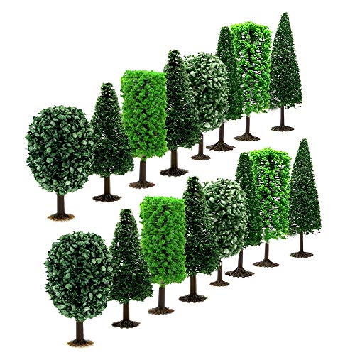 Miniature Trees and Model Trees with Base Bushes Diorama Trees Woodland Model Train Scenery Fake Trees for DIY Landscape, 16 PCS by Baryuefull