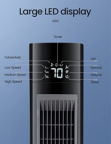 Selanto 36'' Tower Fan with Remote, Portable 80° Oscillating Fan Tower, Large LED Display, Touch Control, 12H Timer, 3 Speeds, 3 Modes, Quiet Bladeless Cooling Fan for Bedroom, Standing Floor Fans for Home Office (44'', Black)