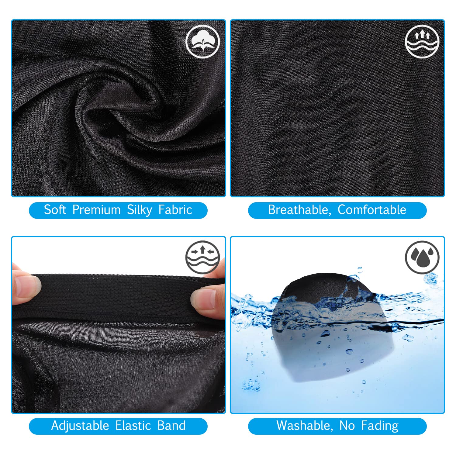 Molain 2Pcs Wave Cap for Men Silky Stocking Caps for 360 540 720 Waves Satin Silk Durag Good Compression Wave Caps Shower Cap Bath Accessories Men's Skullies Beanies