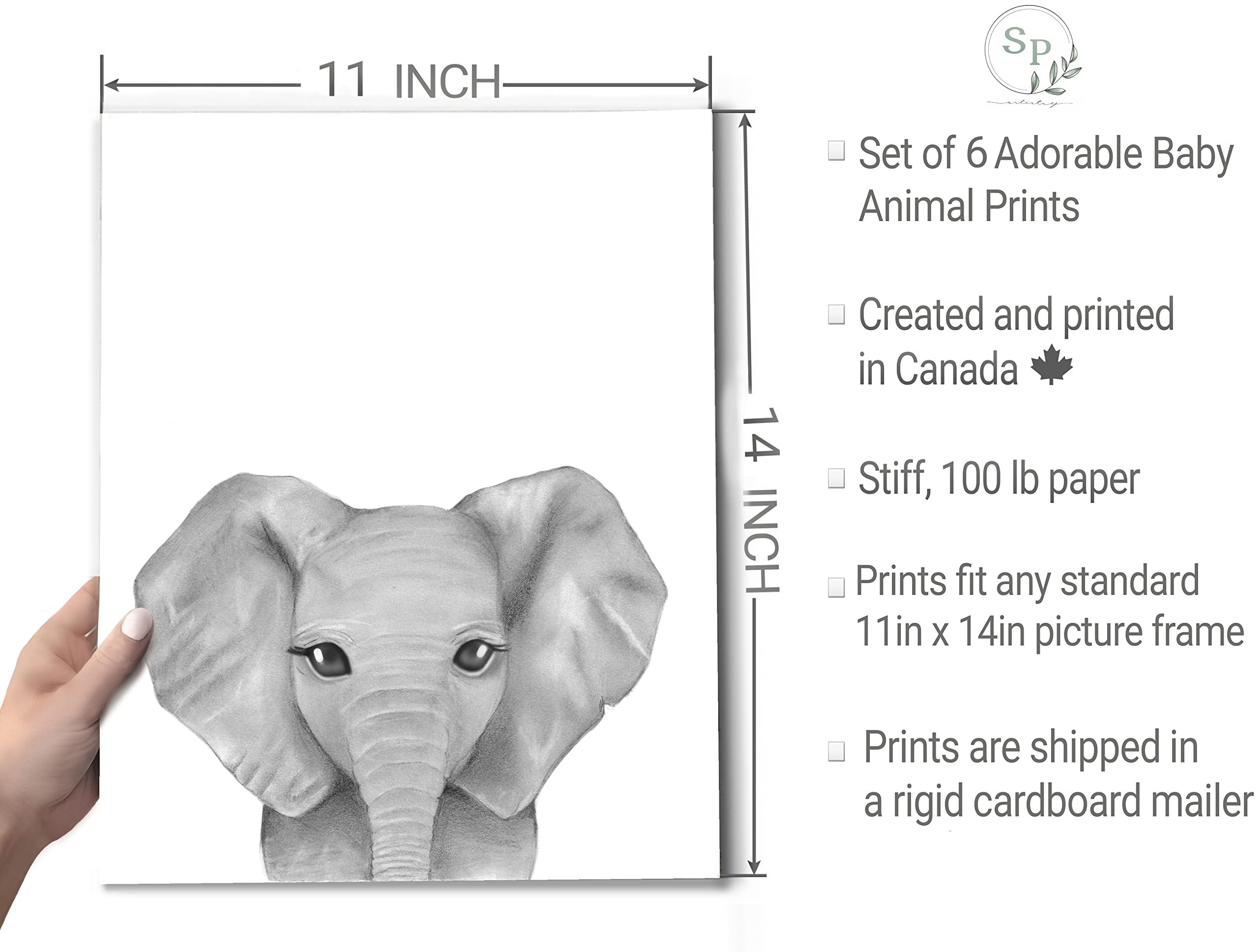 Baby Animal Nursery Prints |Set of 6| Neutral Woodland and Safari Artwork for Wall Decor (11in x 14in)