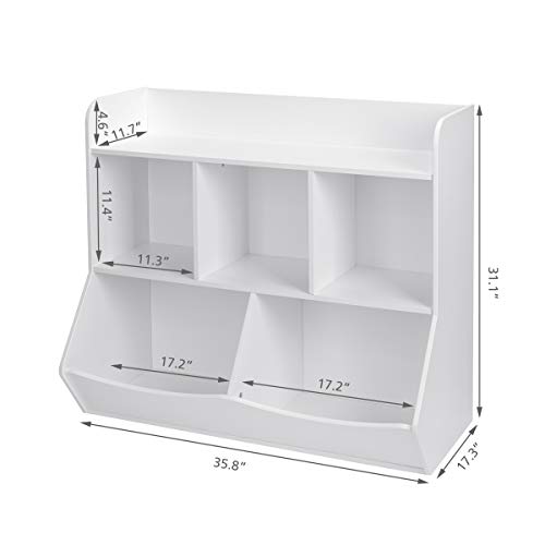 UTEX Toy Storage Organizer with Bookcase, Kid’s Multi Shelf Cubby for Books,Toys, Storage Organizer for Boys,Girls Play Room/Bedroom-White