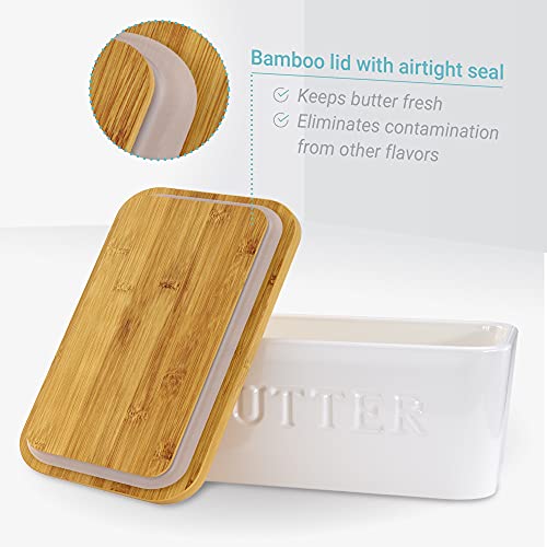 PriorityChef Large Butter Dish with Lid for Countertop, Ceramic Butter Container With Airtight Cover, Butter Keeper for Counter or Fridge, White Butter Holder Storageā¦