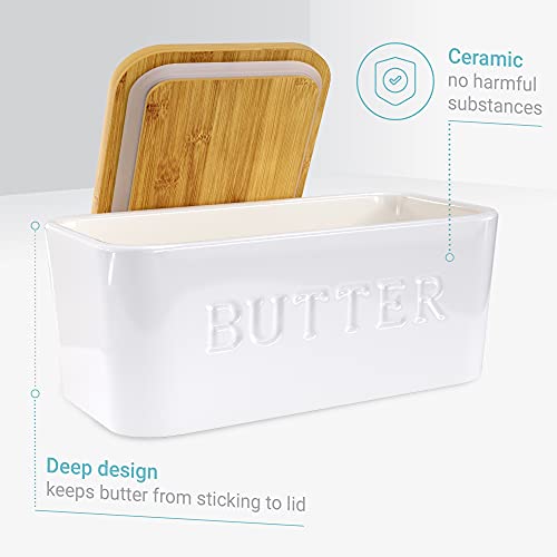 PriorityChef Large Butter Dish with Lid for Countertop, Ceramic Butter Container With Airtight Cover, Butter Keeper for Counter or Fridge, White Butter Holder Storageā¦