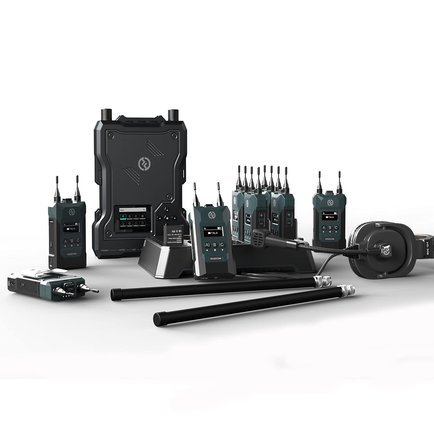 Hollyland Solidcom M1 Full Duplex Wireless Intercom System, Multi-Device Cascade Connection, Broadcast Communication for Business Event Concert Sports, 1 Base Station+8 Beltpacks
