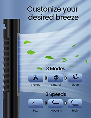 Selanto 36'' Tower Fan with Remote, Portable 80° Oscillating Fan Tower, Large LED Display, Touch Control, 12H Timer, 3 Speeds, 3 Modes, Quiet Bladeless Cooling Fan for Bedroom, Standing Floor Fans for Home Office (44'', Black)