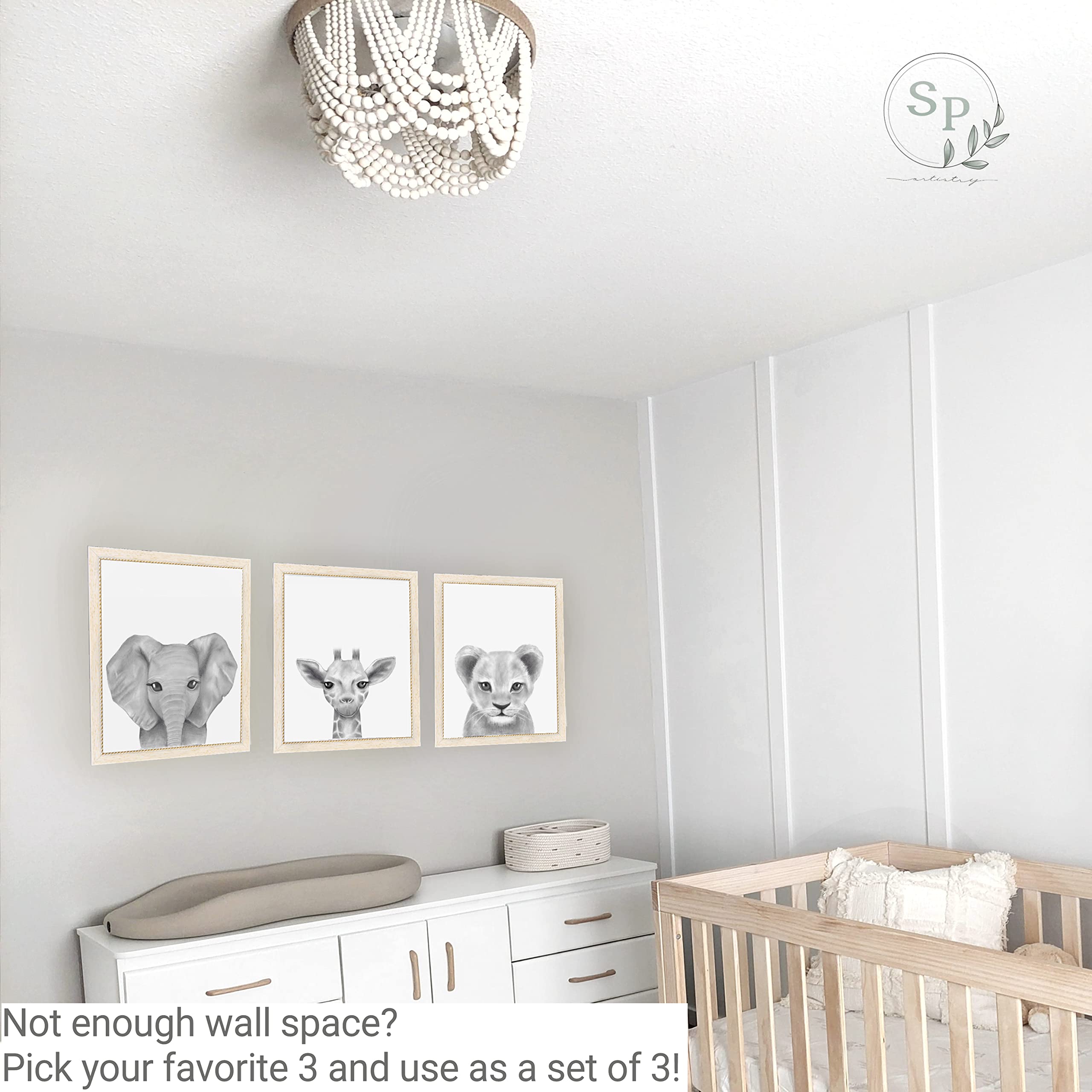 Baby Animal Nursery Prints |Set of 6| Neutral Woodland and Safari Artwork for Wall Decor (11in x 14in)