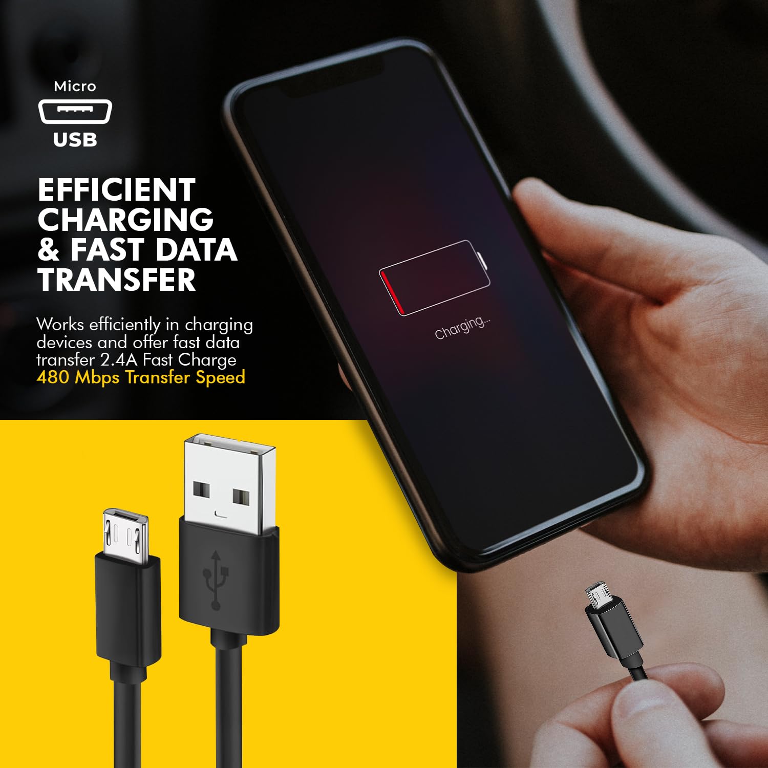 BRENDAZ Micro USB Cable (2-Pack) USB-A to Micro USB Fast Charging Cord, Compatible with Kindle Fire HD Tablet, PS4, X-Box One S X, Galaxy S6, S7 Edge J7, Note 5 4, Android Charging Cord (3-Feet)