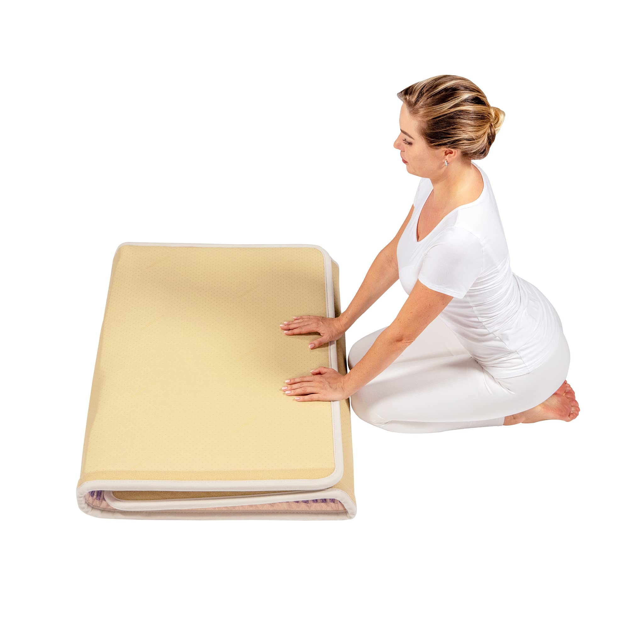 HealthyLine TAJ Far Infrared Heating Pad - Natural Crystal Gemstones Mat for Back Pain - Full Body Auto Shut Off - Rejuvenating Negative Ions and Photon Lights (1/2 Left)