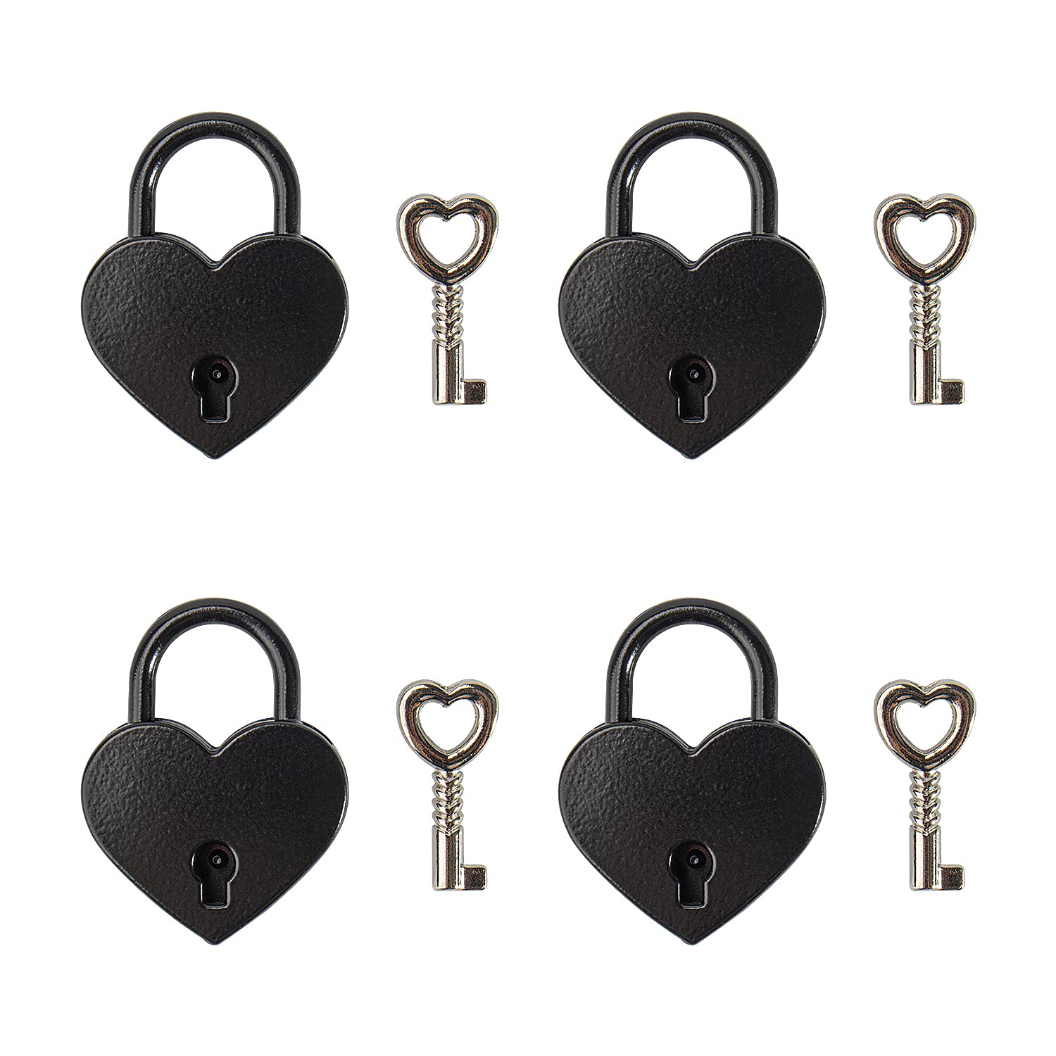X Hot Popcorn 4 Pcs Small Metal Heart Shaped Padlock Mini Lock with Key for Jewelry Storage Box Diary Book,Black