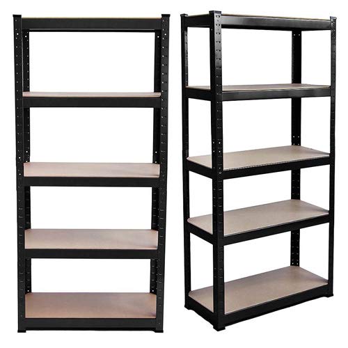 Heavy Duty Metal Shelving Rack Unit 5 Tier Garage Storage Shelf Unit - 59" x 28" x 12", Black, Boltless Shelving Unit for Workshop/Shed/Office