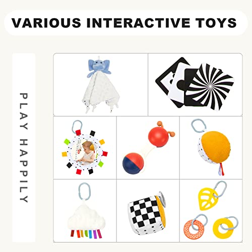 SYNPOS Baby Gym Play Mat, Baby Play Mat with 10 Toys for Sensory and Motor Skill Development, Baby Gym Activity Mat with Elephant Security Blanket, Rainbow Play Mat for Baby Gift