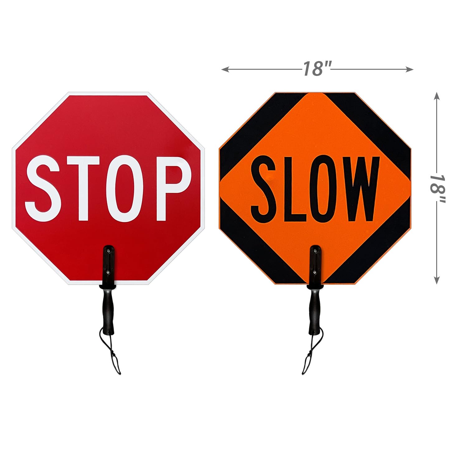 SmartSign 18 x 18 inch Handheld “STOP - SLOW” Paddle Sign with Handle, Double-Sided, Screen Printed, 120 mil Aluminum Composite, Multicolor, Made in USA