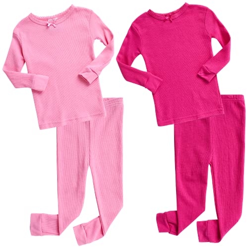Sweet & Sassy Infant & Toddler Girls' 4-Piece Thermal Underwear Set, Size 18 Months, Hot Pink/Medium Pink