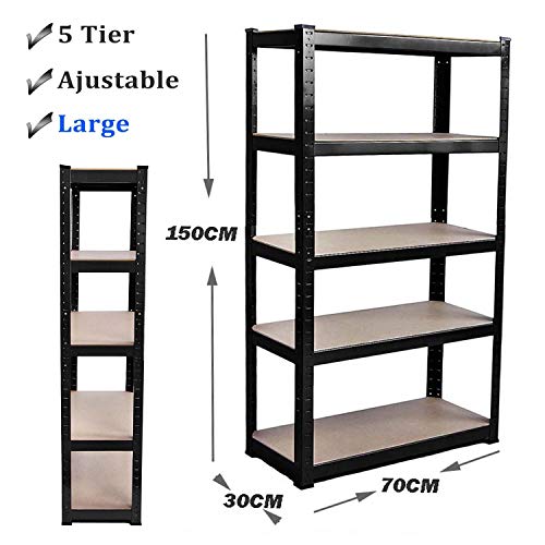 Heavy Duty Metal Shelving Rack Unit 5 Tier Garage Storage Shelf Unit - 59" x 28" x 12", Black, Boltless Shelving Unit for Workshop/Shed/Office