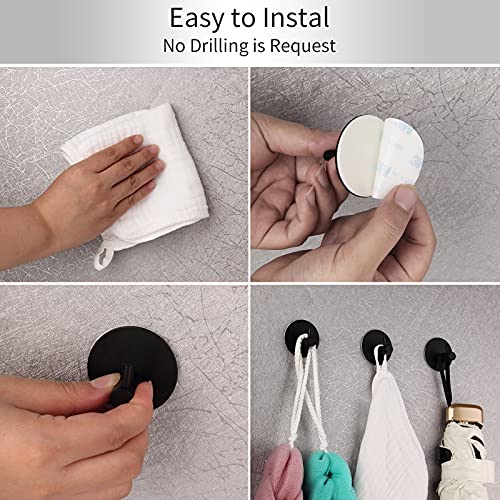 KINMINGZHU 4pcs Black Self Adhesive Hooks, Self Adhesive Wall Mounted Hanger,No Drill No Screw for Key Coat Towel for Kitchen Bathroom Toilet