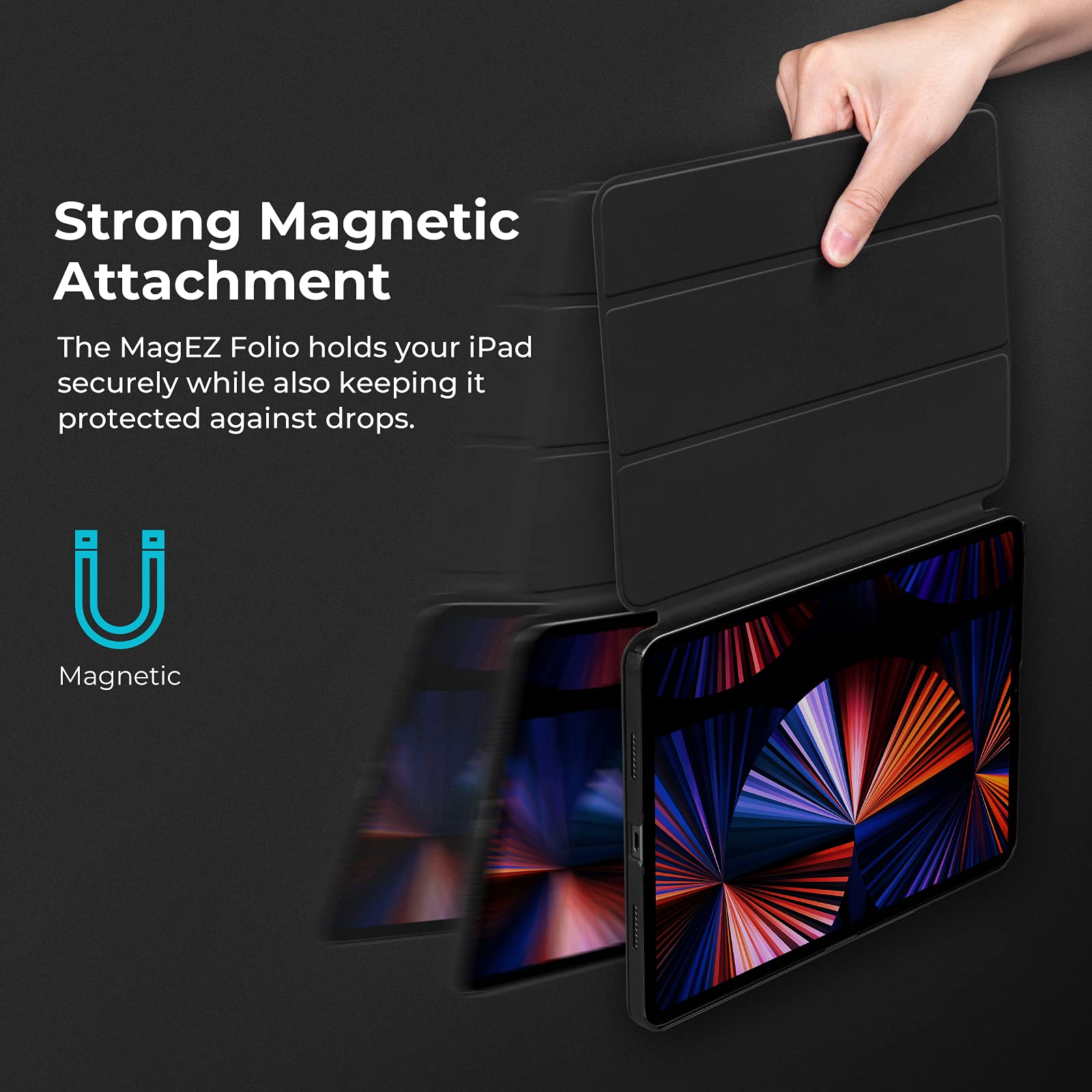 pitaka Magnetic Case & Folio for iPad Pro 12.9 6th/5th Generation 2022/2021 Slim Tri-Fold Stand with Auto Wake/Sleep Case Compatible with Magic Keyboard - Black