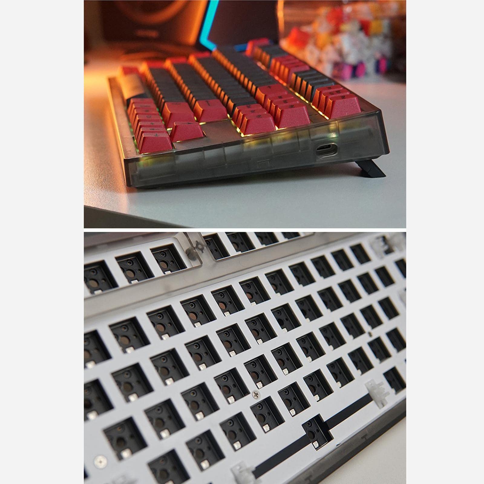 Ronyme Mk870 Translucent 87 Keys Mechanical Gaming Keyboard Full Key FN2 Layer Editing Programming, White