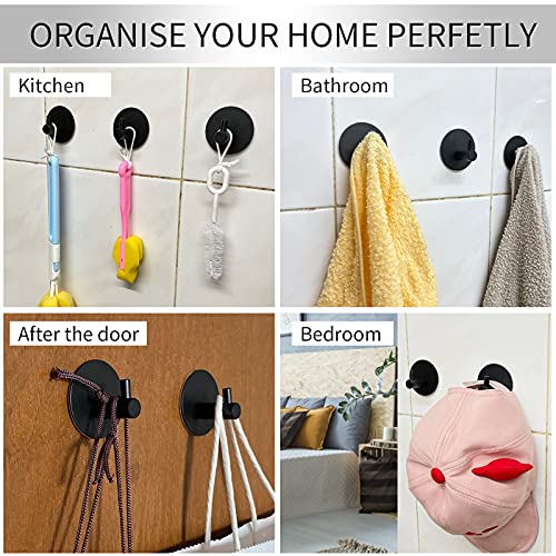 KINMINGZHU 4pcs Black Self Adhesive Hooks, Self Adhesive Wall Mounted Hanger,No Drill No Screw for Key Coat Towel for Kitchen Bathroom Toilet