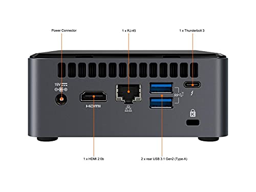 Intel NUC10 Mini PC, 10th Gen Intel i3-10110U, 8GB DDR4 SDRAM, 256GB PCIe NVMe M.2 SSD, Intel UHD Graphics, Wi-Fi 6, Bluetooth, HDMI, USB-C, Windows 10 Enterprise, Black