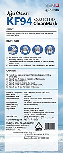 THUMBS UP7 Premium Filters (KF94 Certified) Face Mask (Made in Korea) Respirators Protective Disposable Safety Dust Covers (Adults) Individual Package (Black) 10 Pack