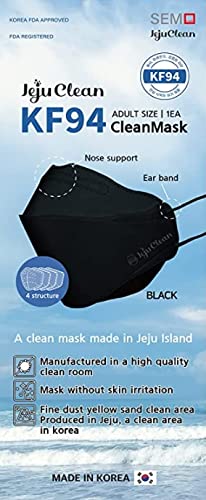 THUMBS UP7 Premium Filters (KF94 Certified) Face Mask (Made in Korea) Respirators Protective Disposable Safety Dust Covers (Adults) Individual Package (Black) 10 Pack