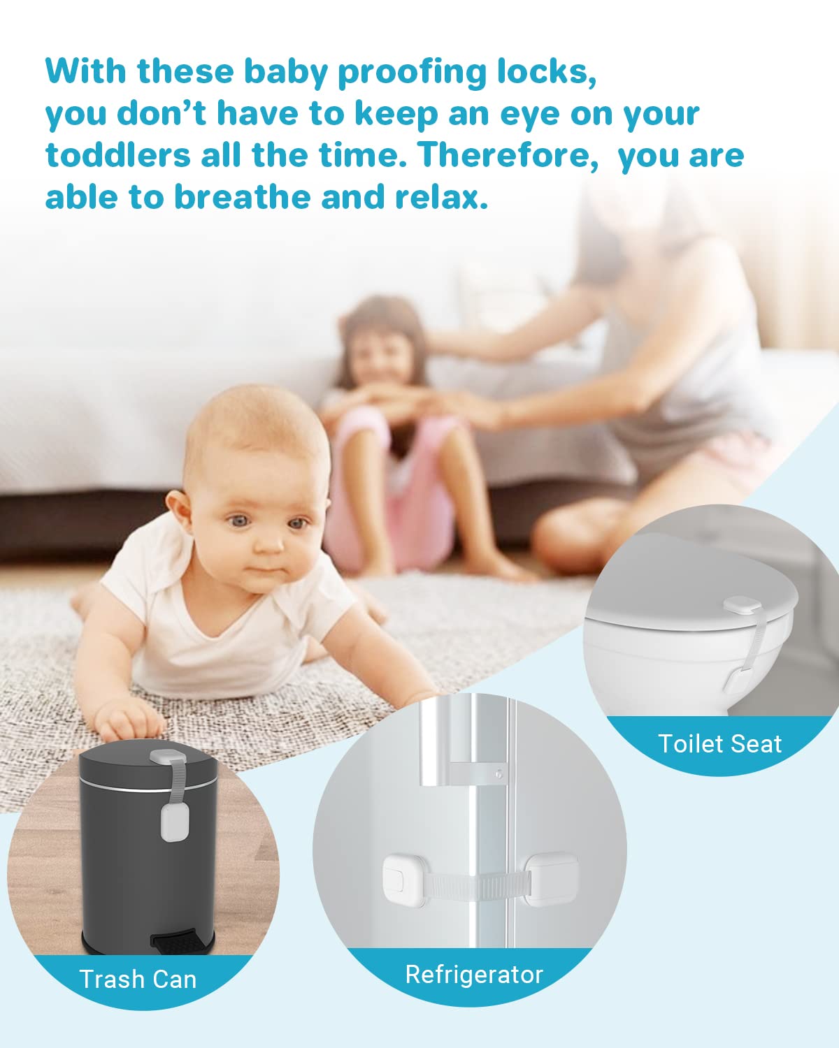 Child Safety Cabinet Locks for Babies, Baby Proofing Child Locks, 10 Pack DUOSI No Screws and Magnets Fridge Refrigerators Door Locks for Kitchen Cabinets and Drawers