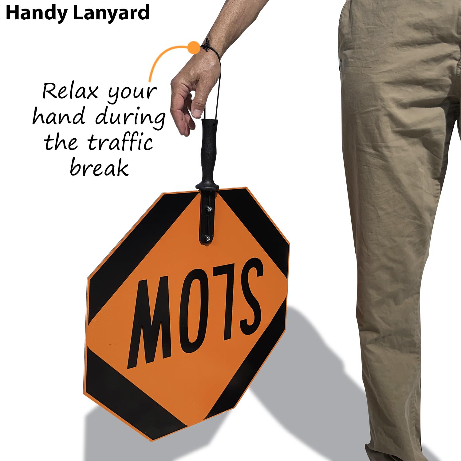 SmartSign 18 x 18 inch Handheld “STOP - SLOW” Paddle Sign with Handle, Double-Sided, Screen Printed, 120 mil Aluminum Composite, Multicolor, Made in USA