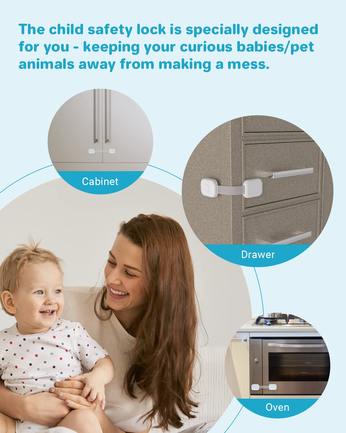 Child Safety Cabinet Locks for Babies, Baby Proofing Child Locks, 10 Pack DUOSI No Screws and Magnets Fridge Refrigerators Door Locks for Kitchen Cabinets and Drawers