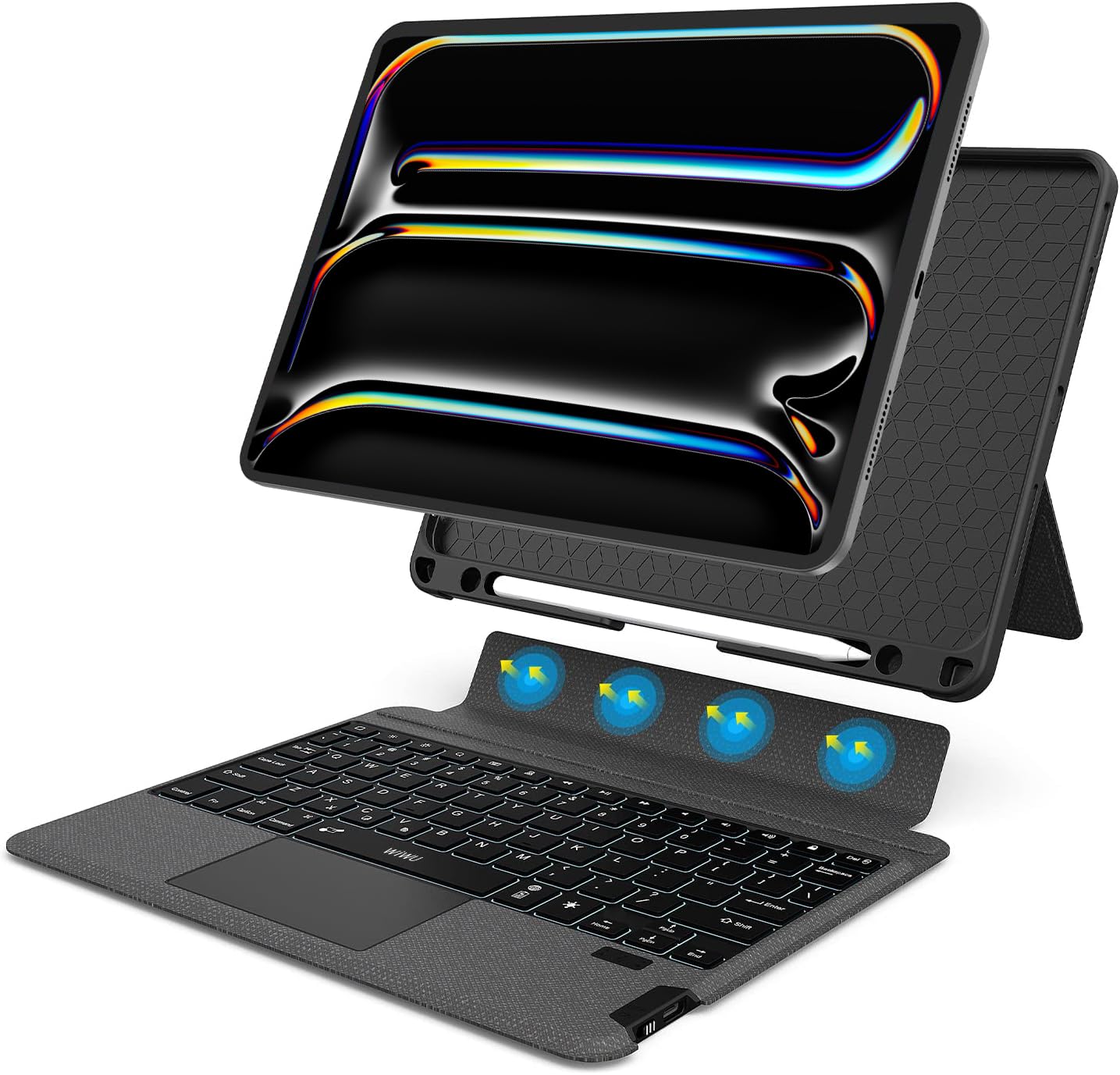 iPad Pro 12.9 Case with Keyboard: Detachable Wireless iPad Pro 12.9 Keyboard 6th 5th 4th 3rd Gen, iPad 12.9 Case with Keyboard & Pencil Holder | Multi-Touch Trackpad, Backlits, Front & Back Protection