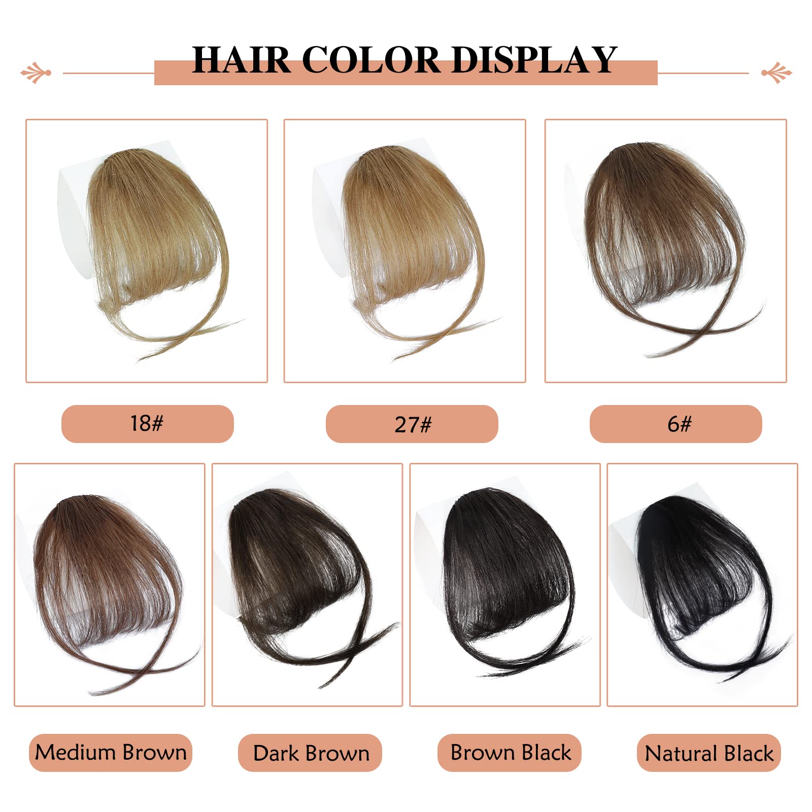 HANYUDIE Clip in Bangs 100% Real Human Hair Bangs Dark Brown Bangs Hair Clip with Temple Clip on Bangs Hair Extensions for Women (Dark Brown)