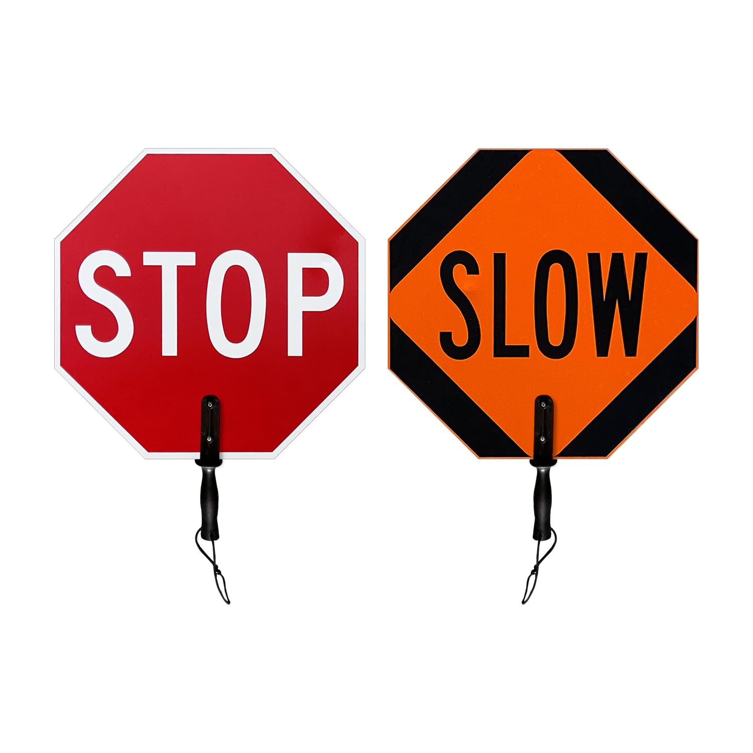 SmartSign 18 x 18 inch Handheld “STOP - SLOW” Paddle Sign with Handle, Double-Sided, Screen Printed, 120 mil Aluminum Composite, Multicolor, Made in USA