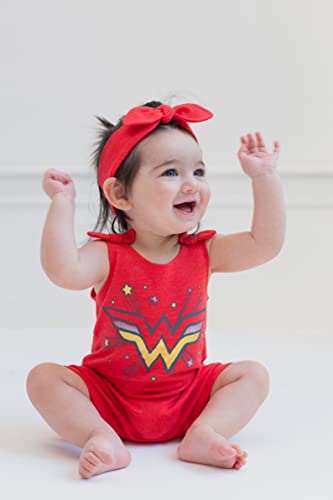 DC Comics Justice League Wonder Woman Infant Baby Girls Sleeveless Romper & Headband Red 18 Months