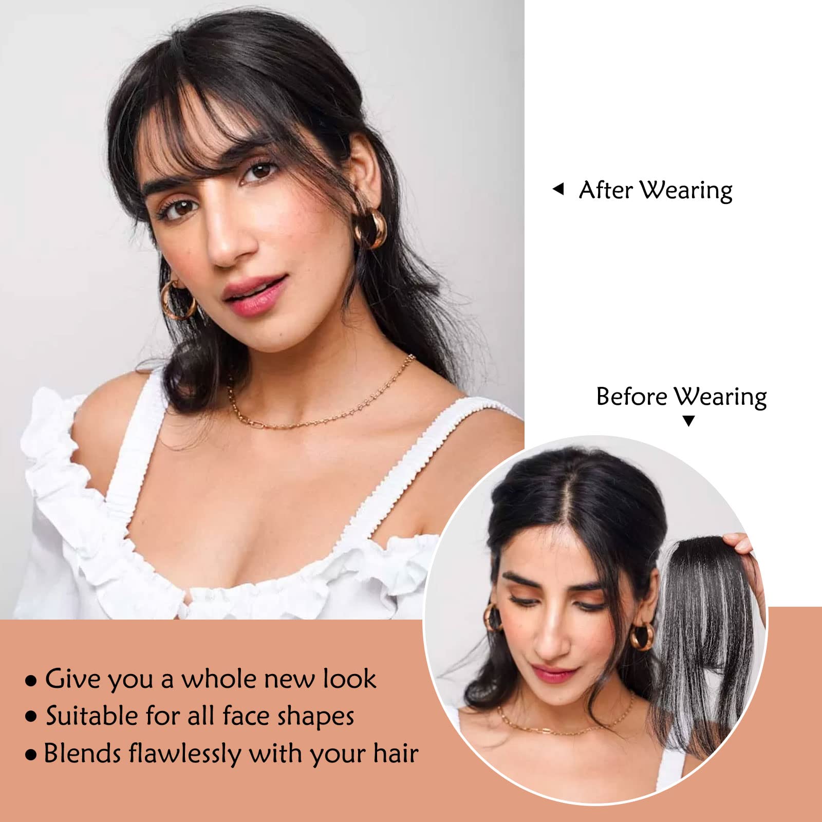 HANYUDIE Clip in Bangs 100% Real Human Hair Bangs Dark Brown Bangs Hair Clip with Temple Clip on Bangs Hair Extensions for Women (Dark Brown)