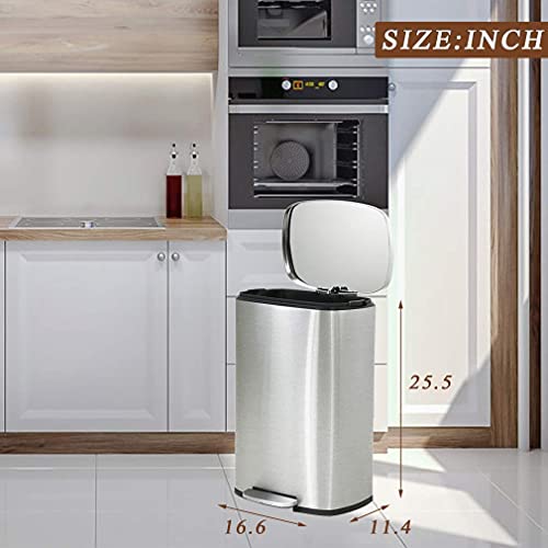13.2 Gallon(50L) Trash Can, Fingerprint Proof Stainless Steel Kitchen Garbage Can with Removable Inner Bucket and Hinged Lids, Pedal Rubbish Bin for Home Office