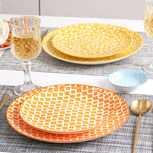 KitchenTour Ceramic Dinner Plates - 8 Inch Dessert Pizza Pasta Salad Plate Set - Dishwasher and Microwave Safe - Set of 6, Vintage