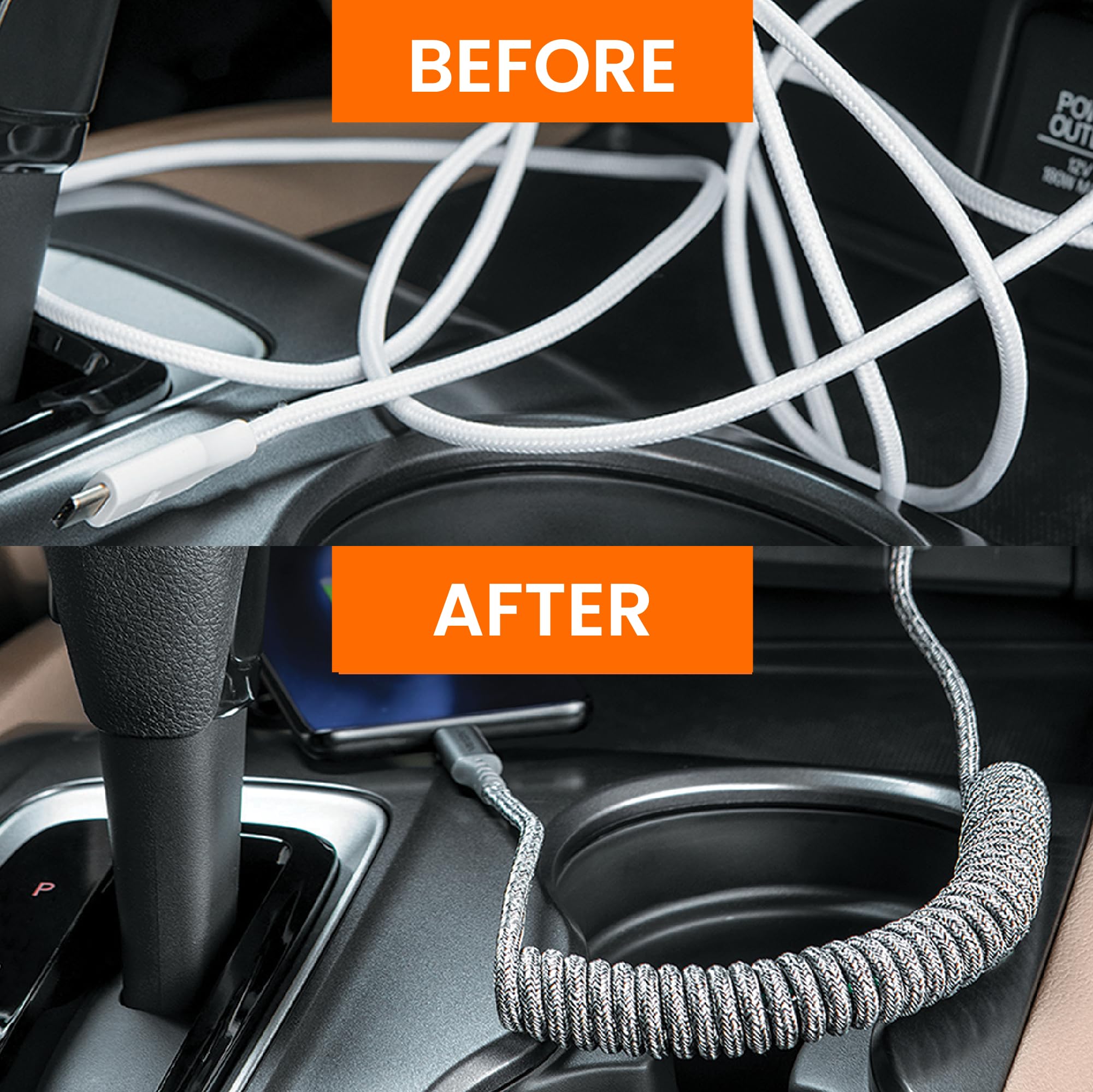 Ventev Helix 3ft Expandable USB C to USB C Cable | Fast Charging Cable for iPhone 16/16 Pro/15, MacBook, iPad Pro, Pixel 9, Samsung S25 | No Tangle Cord for Fast Charger, Crafted for The Car, Gray