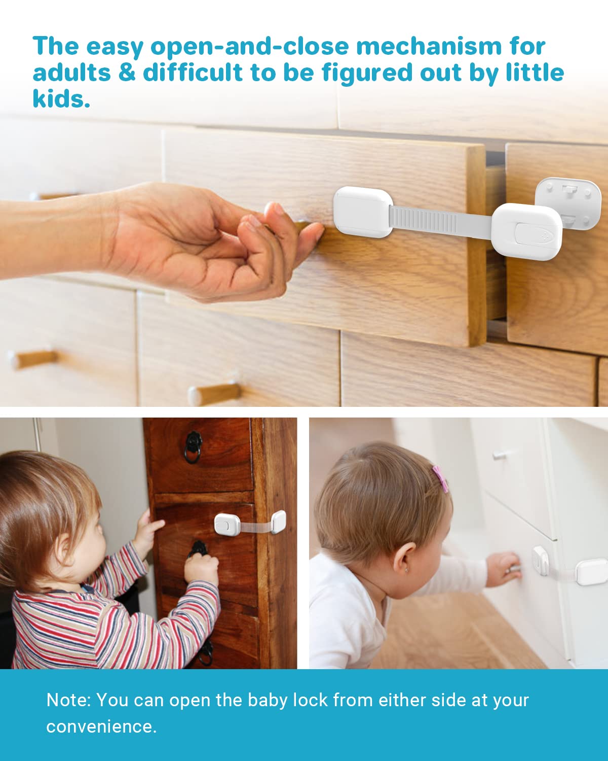 Child Safety Cabinet Locks for Babies, Baby Proofing Child Locks, 10 Pack DUOSI No Screws and Magnets Fridge Refrigerators Door Locks for Kitchen Cabinets and Drawers