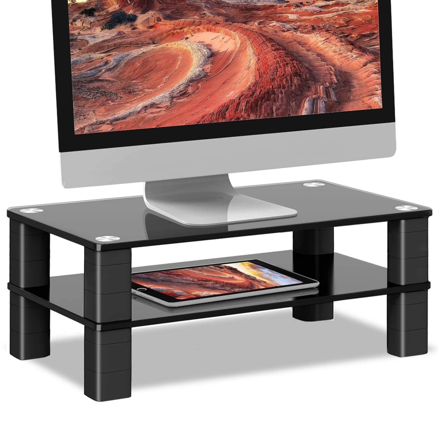 TAVR Monitor Stand Riser, 2 Tier Monitor Stand with Storage Organizer and Adjustable Height for Computer Laptop PC Printer Screen, Black