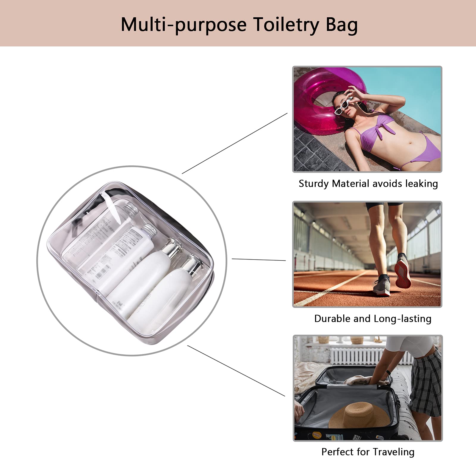 Clear Travel Bags for Toiletries, Lightweight Clear Toiletry Bag, 2 Pack Multipurpose Transparent TSA Cosmetic Bag Clear Pouch For Traveling