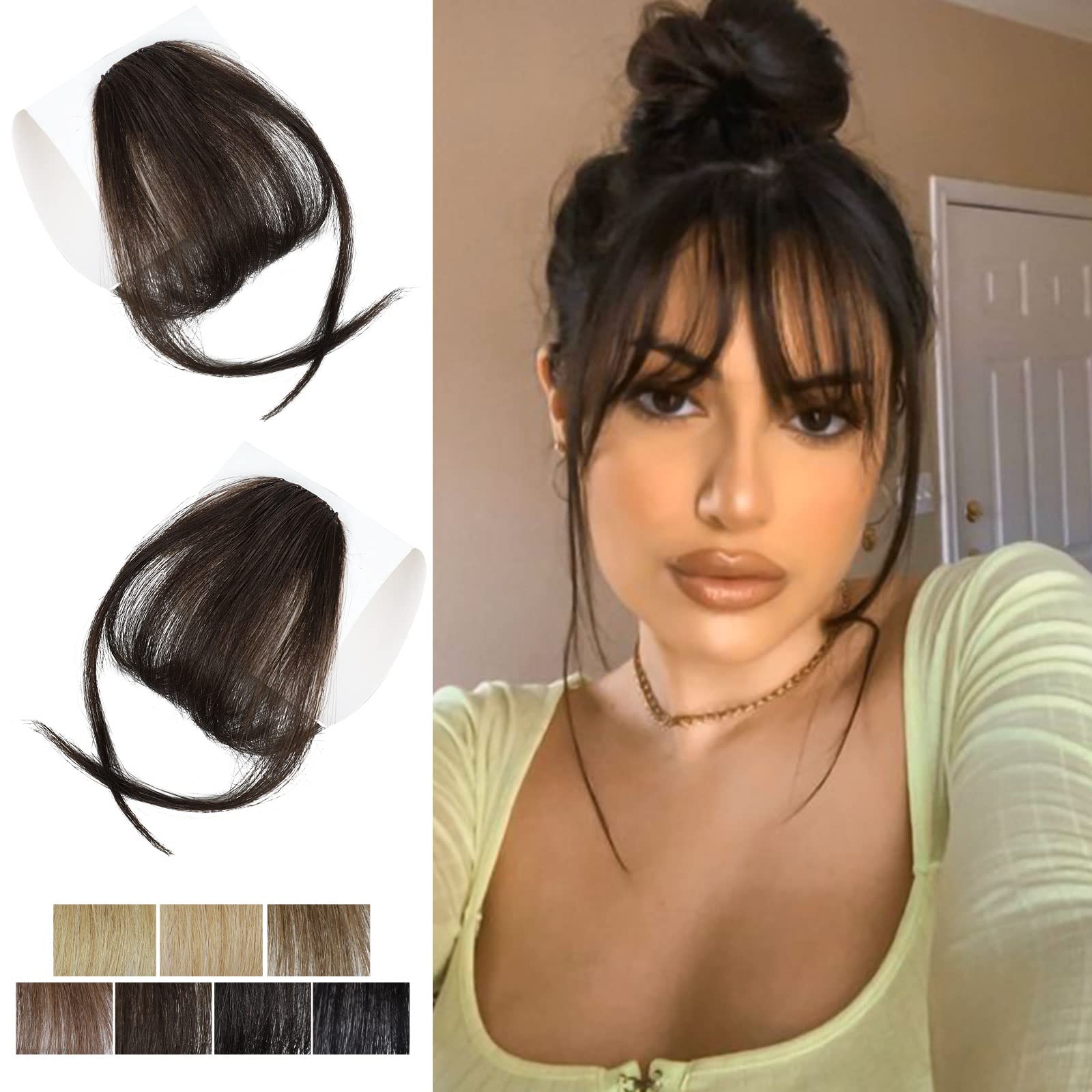 HANYUDIE Clip in Bangs 100% Real Human Hair Bangs Dark Brown Bangs Hair Clip with Temple Clip on Bangs Hair Extensions for Women (Dark Brown)