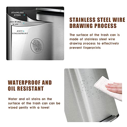 13.2 Gallon(50L) Trash Can, Fingerprint Proof Stainless Steel Kitchen Garbage Can with Removable Inner Bucket and Hinged Lids, Pedal Rubbish Bin for Home Office