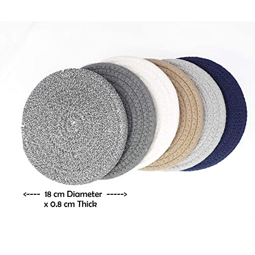 Set of 6 Trivets for Hot Pots and Pans and Pot Holders β 100% Pure Cotton 7β Round Mats, Hot Pads for Kitchens, Coasters, Placemats, Spoon Rest for Cooking and Baking