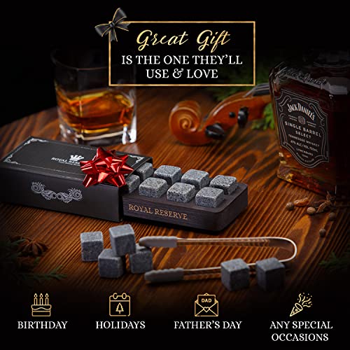 Whiskey Stones Gift Set by Royal Reserve | Artisan Crafted Reusable Refreezable Chilling Cooler Rocks for Scotch Bourbon β Modern Stocking Stuffer for Guy Men Dad Boyfriend Anniversary or Retirement