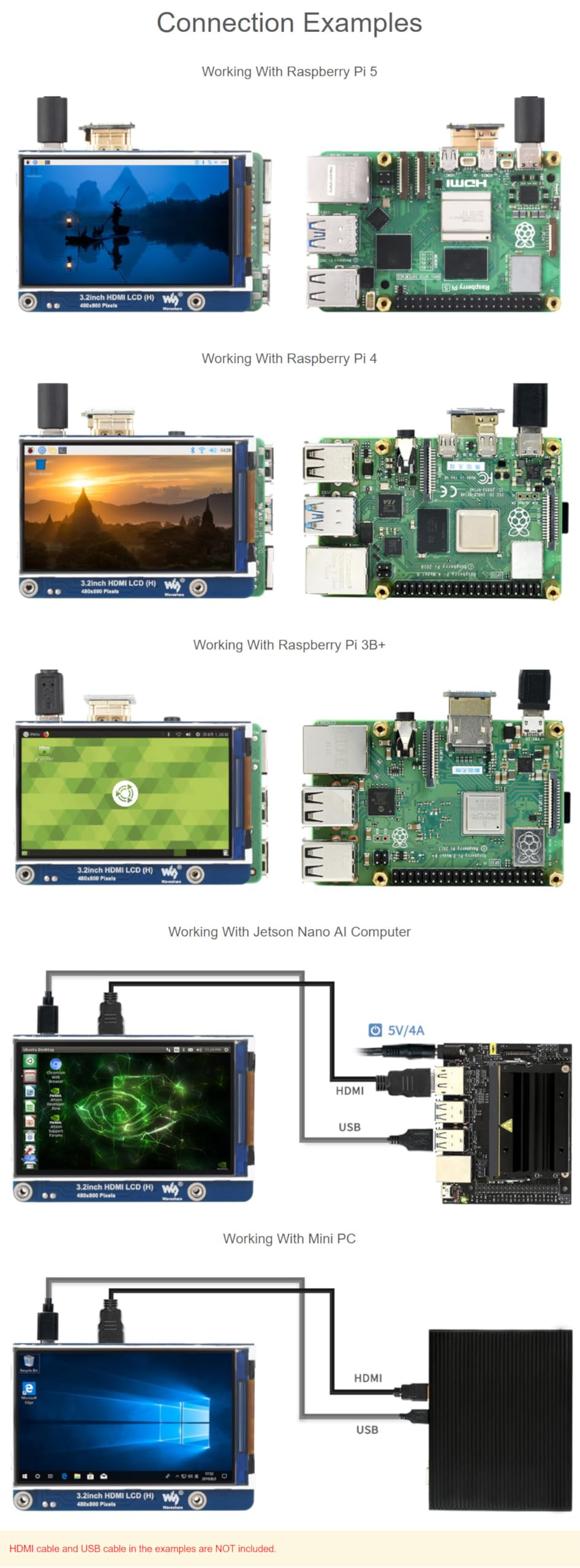 XYGStudy 3.2inch HDMI IPS LCD Display (H) Resolution 480×800 Adjustable Brightness Backlight No Touch Panel Supports Raspberry Pi Jetson Nano Windows 11/10 / 8.1/8 / 7 PC