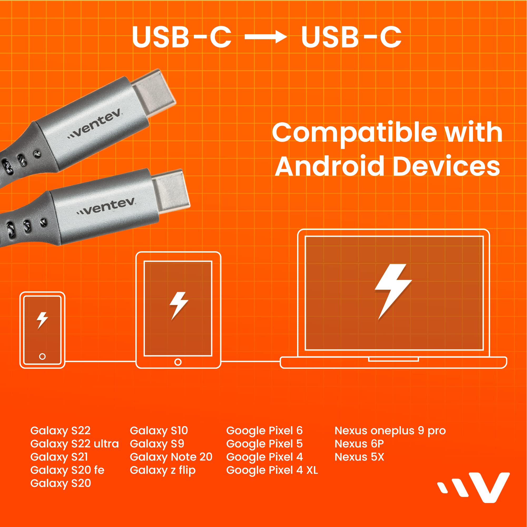 Ventev Helix 3ft Expandable USB C to USB C Cable | Fast Charging Cable for iPhone 16/16 Pro/15, MacBook, iPad Pro, Pixel 9, Samsung S25 | No Tangle Cord for Fast Charger, Crafted for The Car, Gray